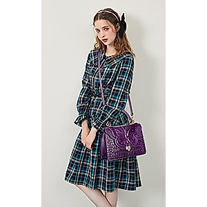 PIJUSHI Designer Crocodile Leather Handbags for Women Crossbody Satchel Bag with Butterfly(66296 Purple)