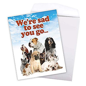 NobleWorks - Cute Group Retirement Card - Adorable Dog Office Humor, Work Retirement Greeting - Pet Coworkers J3636RTG-US