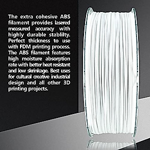 SUPPLY3D 1.75mm White ABS 3D Printer Filament 1kg Spool (2.2lbs), Accuracy +/- 0.03 MM, White