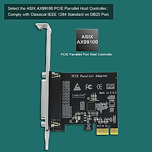 LinksTek 1-Port PCI Express Parallel Card for Printers, IEEE 1284 Standard DB25 LPT PCIE Parallel Port, Supports IEEE 1284 SPP, Nibble, Byte and ECP Mode, PCIE DB25 Parallel Port Card (PCIE-PA1)