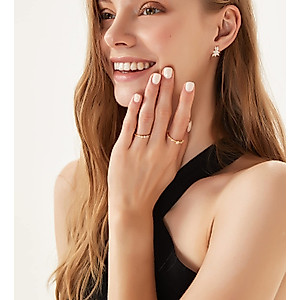 TIGRADE 1.5mm Eternity Ring 14k Gold Plated Three Cubic Zirconia Minimalist Engagement Ring Petite Round CZ Stacking Promise Ring for Women Size 3-11, Gold, Size 4.5