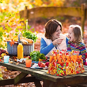 Yoojahow 50 Pcs Fall Treat Bags with 50 Pcs Twist Tie Bows Cellophane Candy Bags Autumn Goodie Bag Plastic Cookie Gift Bags for Thanksgiving Holiday Party Favors Snacks Packing Supplies