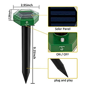 Careland Mole Repellent Stakes Solar Powered Ultrasonic Gopher Deterrent Groundhog Repeller Sonic Spikes Outdoor Vole Control Chaser for Lawn and Garden Waterproof (6pack)