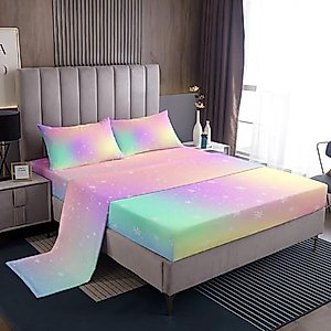 Erosebridal Pink Xmas Bed Sheets Set Full Size for Boys Girls Kids Rainbow Gradient Sheet Set 4 Piece Merry Christmas Fitted Sheet Santa Claus Gifts Flat Sheet Happy New Year Sheets