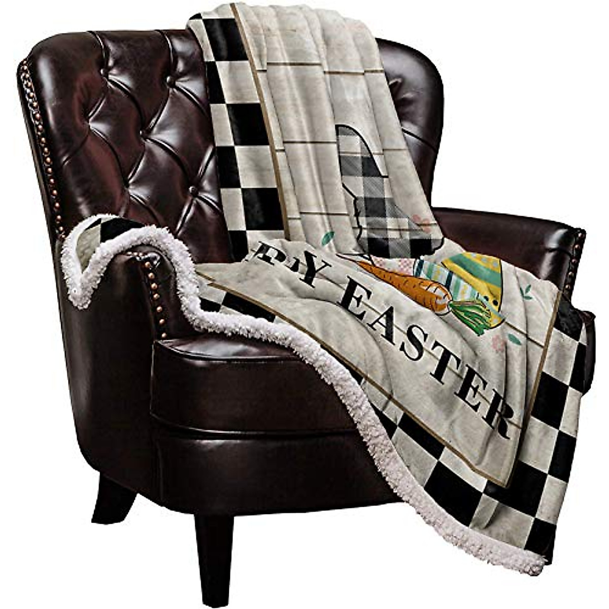 Easter Buffalo Bunny Throw Blanket for Couch,Leopard Egg Fuzzy Fluffy Super Soft Furry Plush,Black Check Farm Plank Comfy Thick Sherpa Throws and Blankets for Sofa Bed Decor