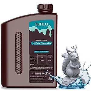 SUNLU Water Washable Resin 2000g, Fast Curing 3D Printer Resin for LCD DLP SLA Resin 3D Printers, 395 to 405nm UV Curing 3D Printing Liquid Photopolymer Resin, Low Shrinkage High Precision, 2kg, Grey