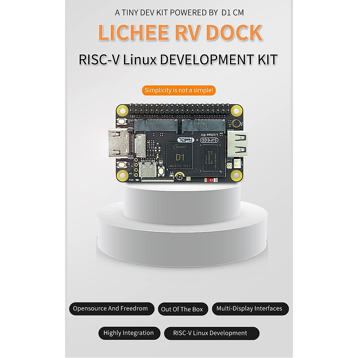 Sipeed RV Dock Pro Allwinner D1 Development Board RISC-V Linux Single Board Computer Starter Kit with 16bits 1GB DDR3 RAM Onboard WiFi Bluetooth Module Support Tina Linux Debian YoC (RTOS)
