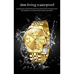 OLEVS Men Gold Watches Minimalist Business Fashion Casual Analog Quartz Date Waterproof Dress Wrist Watches for Man Easy to Read