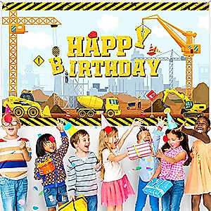 Construction Happy Birthday Backdrop Dump Truck Background Excavator Crane Birthday Party Banner Digger Excavator Truck Background Photography Studio Props Cake Table Boy Kids Birthday Decorations