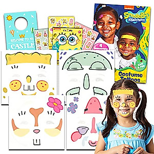 Spongebob Tattoos for Halloween Costume - Bundle with 4 Spongebob Squarepants Face Painting Tattoo Sheets Plus Stickers and More | Spongebob Halloween Costume Kids