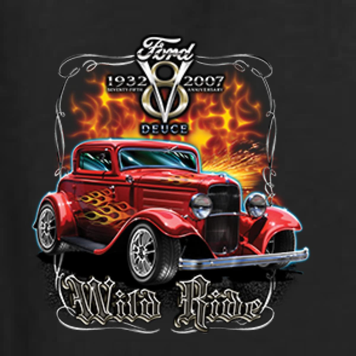 1932 Ford Deuce V8 75th Anniversary Wild Ride Cars and Trucks Men's Graphic T-Shirt, Black, X-Large