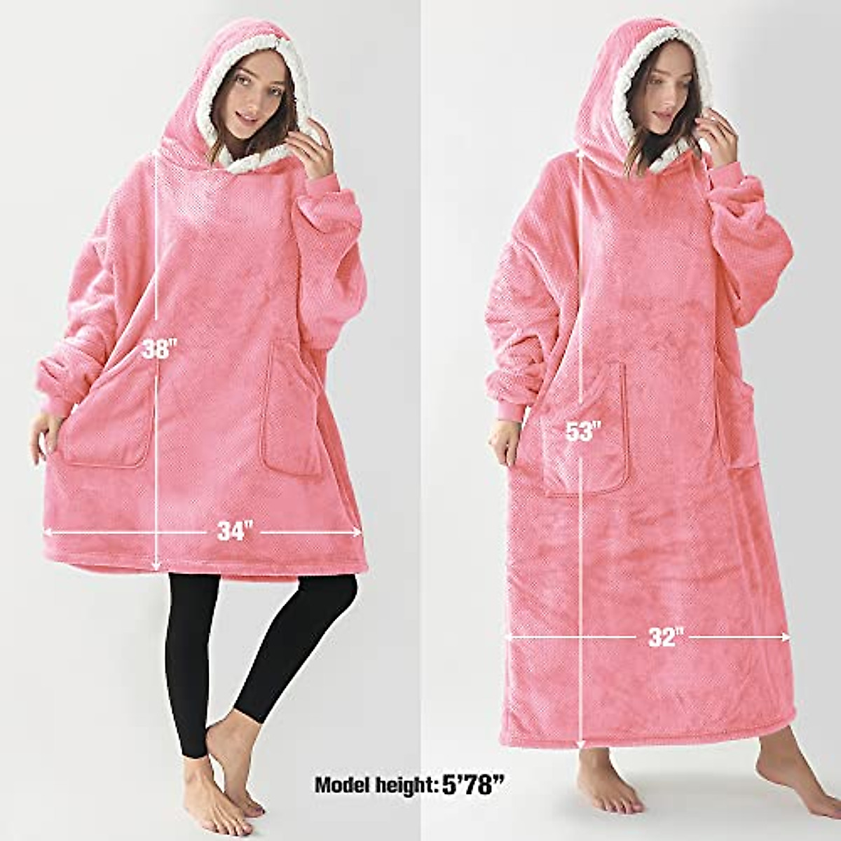 BEDELITE Wearable Blanket Hoodie, Oversized Cozy Warm Sherpa Hooded Blanket Adult, Long Sweatshirt Blanket for Women Men Teen