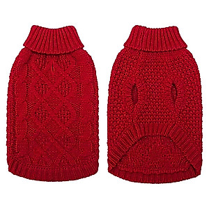 Mihachi Turtleneck Dog Sweater - Winter Coat Apparel Classic Cable Knit Clothes with Leash Hole for Cold Weather, Ideal Gift for Pet in New Year