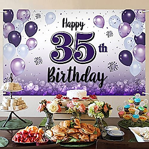 LASKYER Happy 35th Birthday Purple Large Banner - Cheers to 35 Years Old Birthday Home Wall Photoprop Backdrop,35th Birthday Party Decorations.