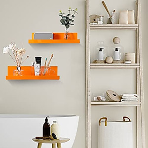 Namalu 4 Pcs Acrylic Floating Shelves 15" Wall Mounted Floating Bookshelf for Kids Room Orange Display Ledge Wall Shelves for Bathroom Bedroom Living Room Kitchen Organizer