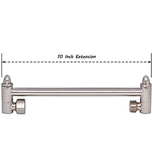 Adjustable Shower Head Extension Arm - 10 Inch Brass Shower Arm Extender Hardware - Brushed Nickel