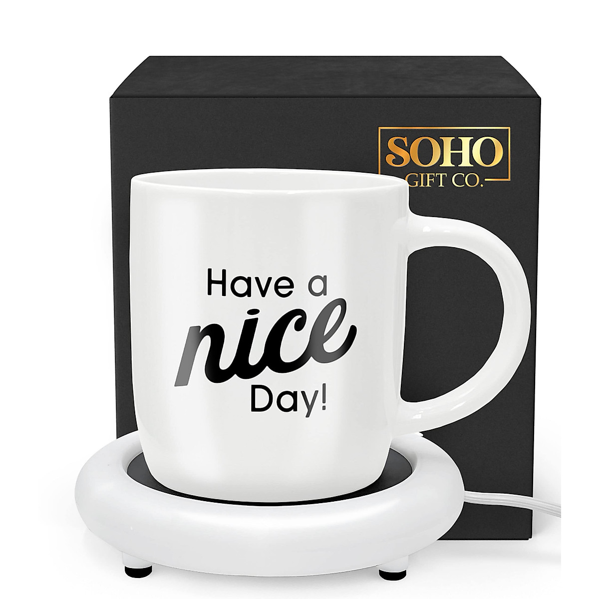 GALVANOX Funny Coffee Mug with Warmer Have a Nice Day Sarcastic Coffee Mug with Electric Heated Base - Novelty Christmas Gift Idea for Coworker/Coffee Lover, Men/Women (Gift Boxed)