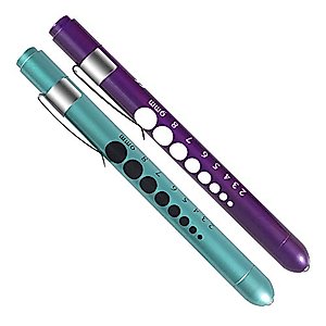 ALMOCN 2 Pack Pen Light,Nurse Medical Reusable LED Penlight White Light with Pupil Gauge and Ruler,Teal and Purple