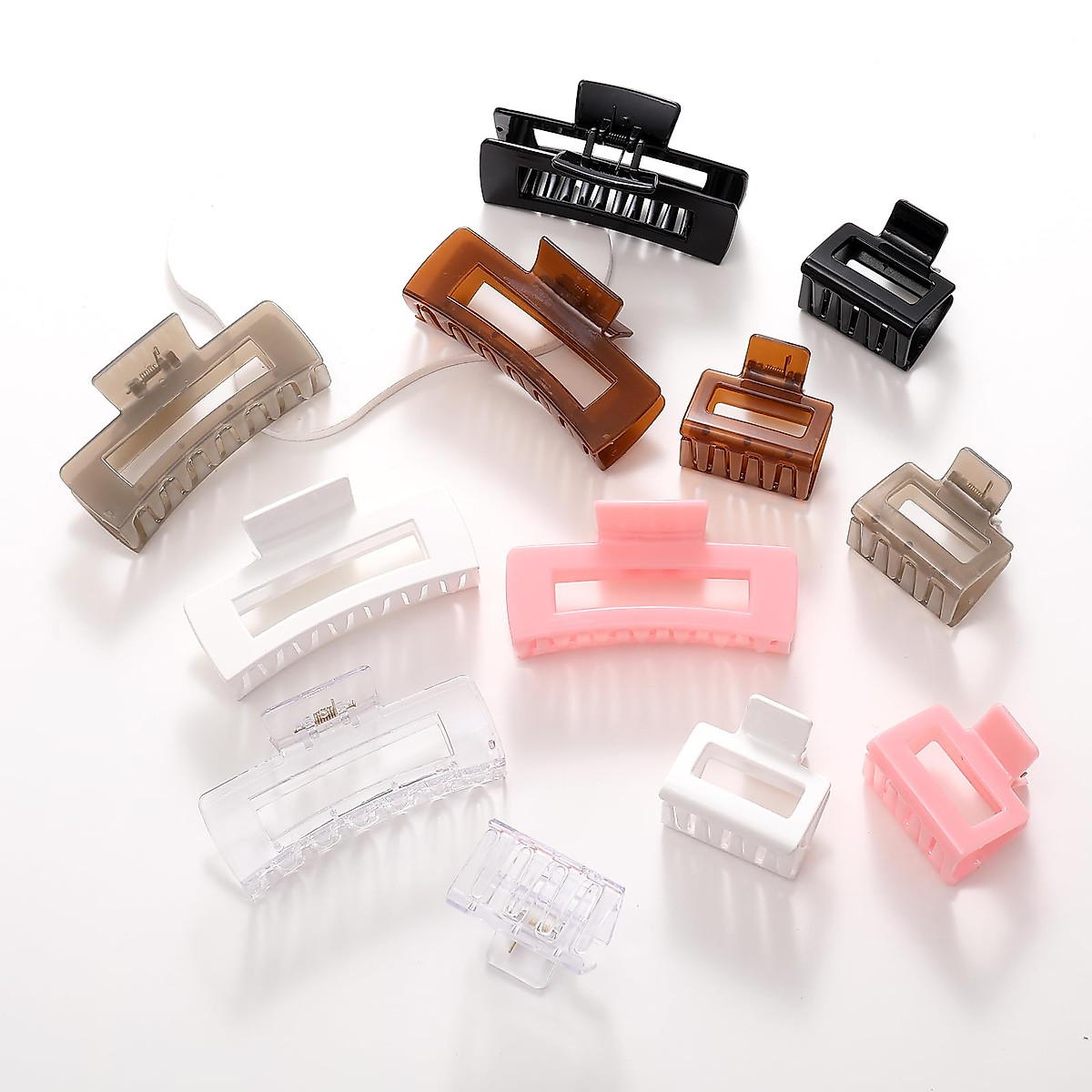 Alemaky 12 Pack Square Claw Clips, Big and Small Neutral Rectangle Hair Claw Clips, Non-slip Matte Large Hair Clips for Women,Strong Hold jaw clip for Thick Thin Hair (clear Jelly colour)
