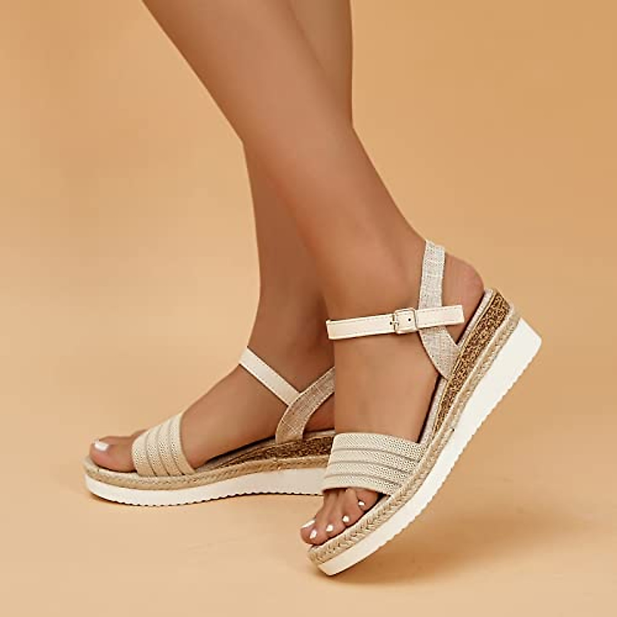 Sandals for Women Casual Summer Bohemian Fabric Open Toe Slope Heel Thick Bottom Buckle Sandals Glittery Sandals