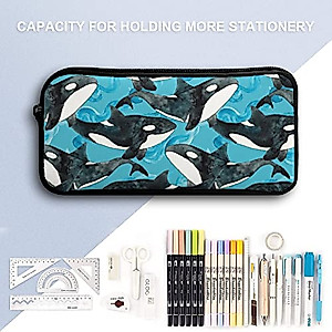 Watercolor Orcas Pencil Case Makeup Bag Big Capacity Pouch Organizer for Office College