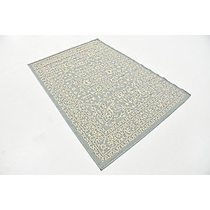 Unique Loom Botanical Collection Bohemian, Abstract, Traditional, Indoor and Outdoor Area Rug, 4' 0" x 6' 0", Light Blue/Beige