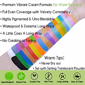 CCbeauty Professional 36 Colors Face Body Paint, Large Cream Face Painting Palette Kit, Non Toxic Hypoallergenic FacePaint for Halloween SFX Special Effects Costume Cosplay Makeup