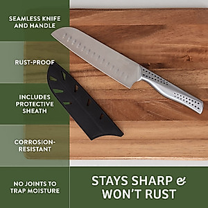 Prosper Culinary Santoku Knife 7 Inch Kitchen Knife for Chopping Vegetables and Meat - Bonded High Carbon Stainless Steel Design - Well-Balanced and Comfortable Japanese Chef Knives with Sheath