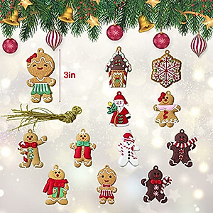 12pcs Christmas Ornaments Cute Snowman Xmas Tree Decorations Santa Claus Plastic Figurines Ornaments with Sugar Cookie House for Christmas Tree Hanging Party Ornaments DIY Decor 3 Inch Tall