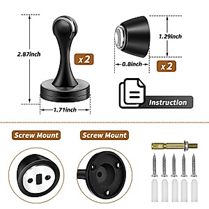 KOLAKO Door Stopper, Magnetic Door Stops, Brushed Satin Nickel, 2 Pack Wall Floor Mounted Black Magnetic Door Catch Door Holder, Stainless Steel Metal Soft-Catch Doorstop Door Stopper