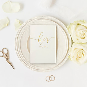 UNITED ESELL Ivory Wedding Vow Books His and Hers – Real Gold Foil Bride and Wedding Notebook with 28 Pages - 5,9" x 3.9" – Vow Renewal - Bridal Shower Gifts - Time Capsule Love Letter (Gold)