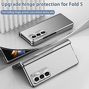 NINKI Compatible Magnetic Hinged Case for Samsung Z Fold 5 Case with S Pen & S Pen Holder,4 in 1 Hinge Protective Screen Protector Case for Galaxy Z Fold 5 Case,Galaxy Z Fold 5 5g Case Pen Slot Silver