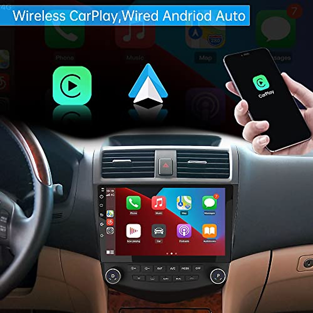 AWESAFE Car Radio Stereo 10 inch Touch Screen Head Unit for Honda Accord 7th 2003 2004 2005 2006 2007 with Apple CarPlay Andriod Auto