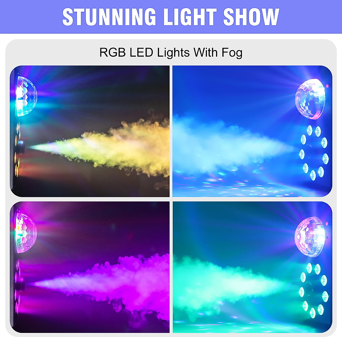 Fog Machine, 700W Smoke Machine with 3500 CFM Fog, 9 LED Colorful Lights and Disco Ball Light with Auto & Strobe Effect, Halloween Fog Machine with Remote Control for Stage Party DJ Concert Wedding