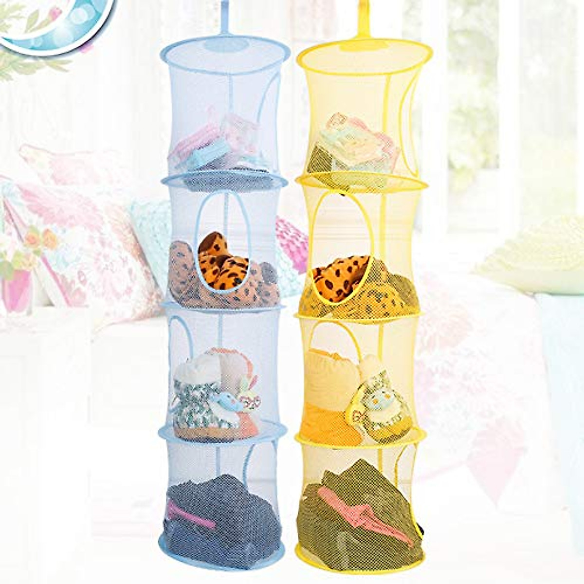 Gnc33Ouhen 4 Layers Mesh Hanging Clothes Toys Storage Rack Basket Bins Folding Sundries Organizer Grey