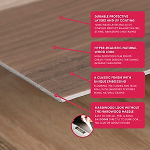 Luxury Vinyl Flooring Tiles by Lucida USA | Peel and Stick Floor Tile for DIY Installation | 36 Wood-Look Planks | Barn | BaseCore | 54 Sq. Feet