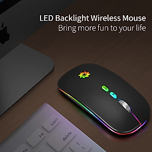 KBCASE LED Wireless Mouse Slim Silent Mouse 2.4G Rechargeable Wireless Computer Mouse Wireless Mouse for Laptop, MacBook, iPad, Chromebook, with USB & Type-c Receiver