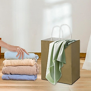 Toovip 50 Pack 8x4.75x10 Inch Medium Gold Kraft Paper Bags with Handles Bulk, Gift Wrap Bags for Favors Grocery Retail Party Birthday Shopping Business Goody Craft Merchandise Take Out Bags Sacks