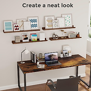 Picture Ledge Shelf, Floating Shelves Set of 4, 36 Inches Nursery Book Shelves for Toys Storage, Kids Bookshelf Wall Mounted for Living Room Bedroom Decor Books Photo Frames, Walnut