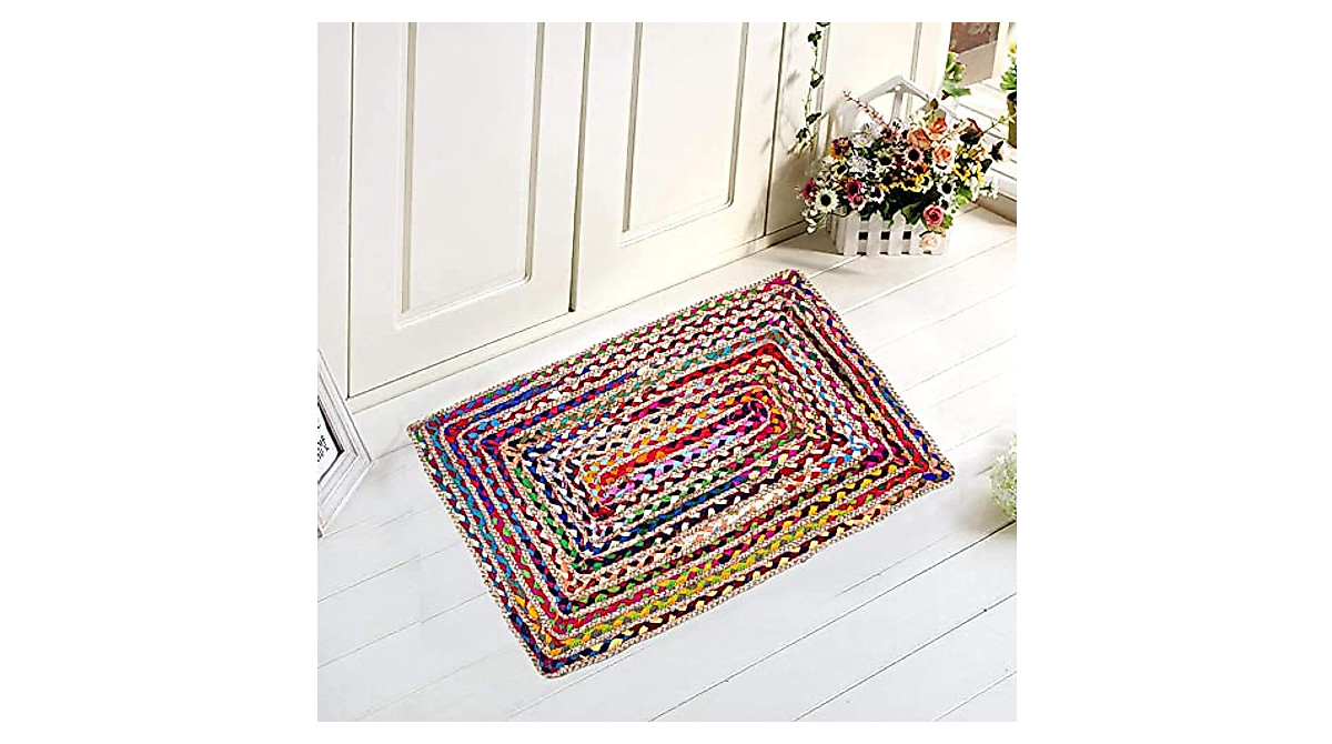 Eleet Cotton Jute Chindi Area Rug 2x3 Ft - Hand Woven Reversible