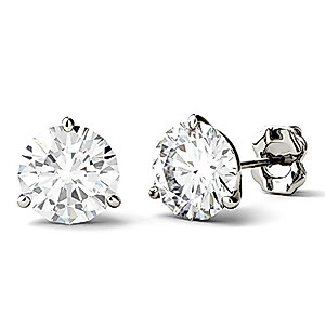 Charles & Colvard Created Moissanite 7.5mm Round Cut Stud Earrings for Women | 3 cttw DEW | Lab Grown | Solid 14K White Gold with Rhodium