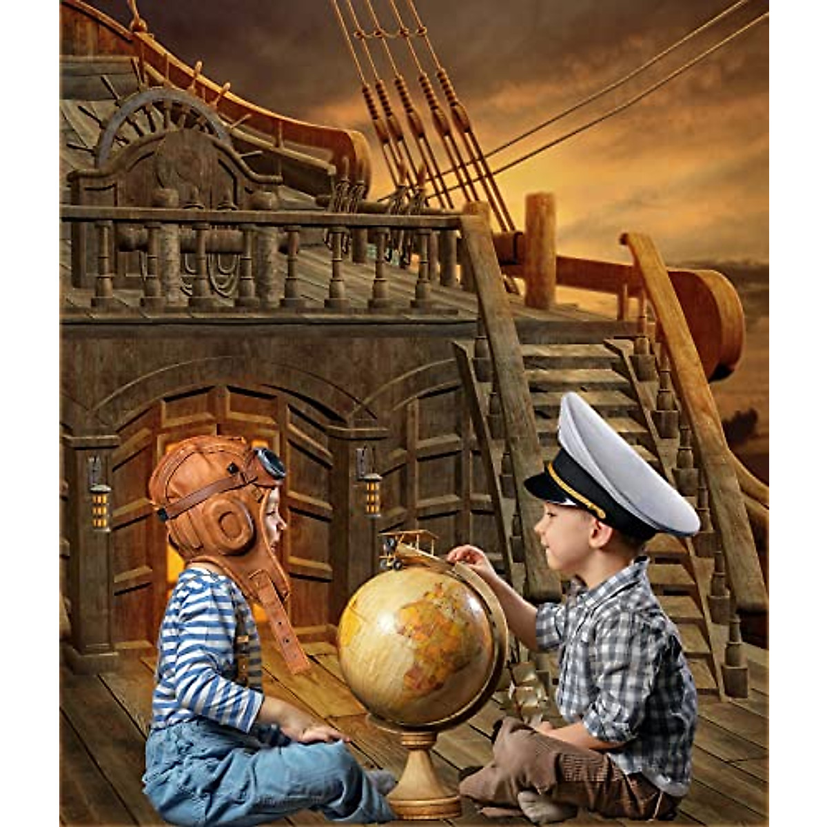 CORFOTO Fabric 3x5ft Sailing Backdrop Theme Photography Pirate Ship Deck Attic Stairs Background for Boy Girl Adult Portrait Photoshoot Birthday Party Bridal Shower Room Tapestry Pet Photo Booth