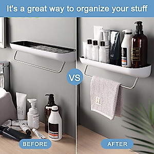 YAWOTA Bathroom Shelves, No Drilling Shower Wall Shampoo Stands, Wall-Mounted Glass Bathroom Shelves, Bathroom Wall Floating Shelves, Bathroom Shelves Above The Toilet With Towel Racks (A-Black)