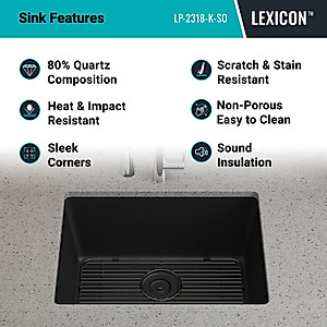 23" x 18" Quartz Kitchen Sink, single bowl kitchen sink,Drop in Kitchen Sink, Granite Composite Kitchen Sink, Undermount Sink, Galaxy Black kitchen Sink, Lexicon Platinum LP-2318-K-SO