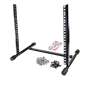 Rack Mount Stand with 10 Spaces by GRIFFIN | Music Studio Recording Equipment Sound Mixer Standing Case & 20 Screws | RackMount Pro Audio Network Amp Server Gear Rails For DJ Booth Cart, Stage & Bands
