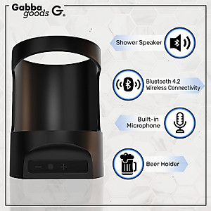 Gabba Goods Shower Bluetooth Speaker with Beer/Soda Can Holder - Built-in Microphone Handsfree - Waterproof, IPX7, 4 Hours of Playtime, Suction Cup for Showers