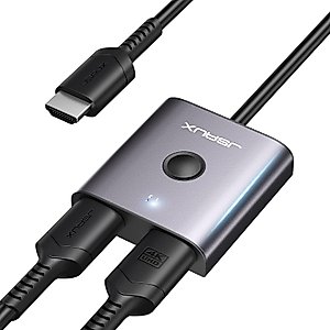 HDMI Switch 4K 60Hz【with 1.3FT HDMI Cable】, JSAUX HDMI 2.0 Switcher 2 in 1 Out Aluminum Bi-Directional Splitter 2 x 1/1 x 2 UHD 3D Compatible for Switch, PS4, Roku, HDTV, Monitor -Grey