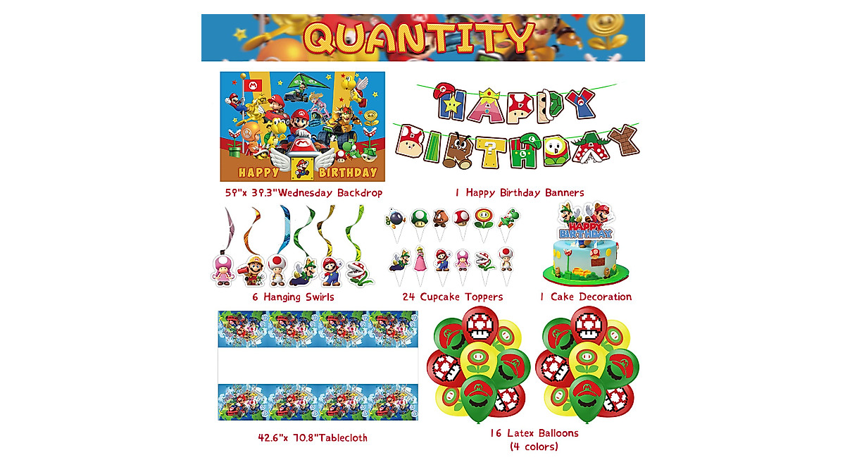 Mario Birthday Party Supplies - Complete Mario Party Kit for Kids