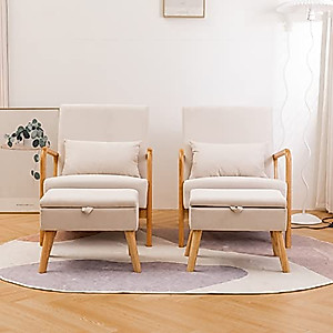 OKAKOPA Accent Chairs Set of 2, Spacious Extra Comfy Ergonomic Armchair with Foot Rest, Lounge Chair Side Chairs for Living Room Bedroom (Light Beige, 2PCS)