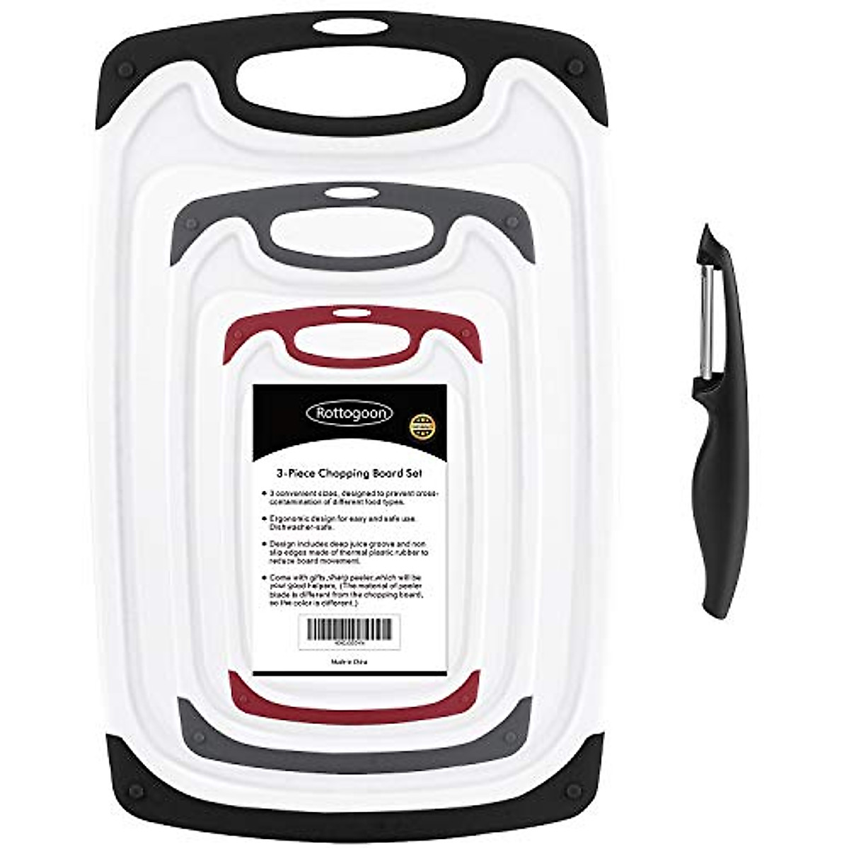 Cutting Boards for Kitchen, Plastic Chopping Board Set of 4 with Non-Slip Feet and Deep Drip Juice Groove, Easy Grip Handle, Dishwasher Safe, BPA Free, Non-porous